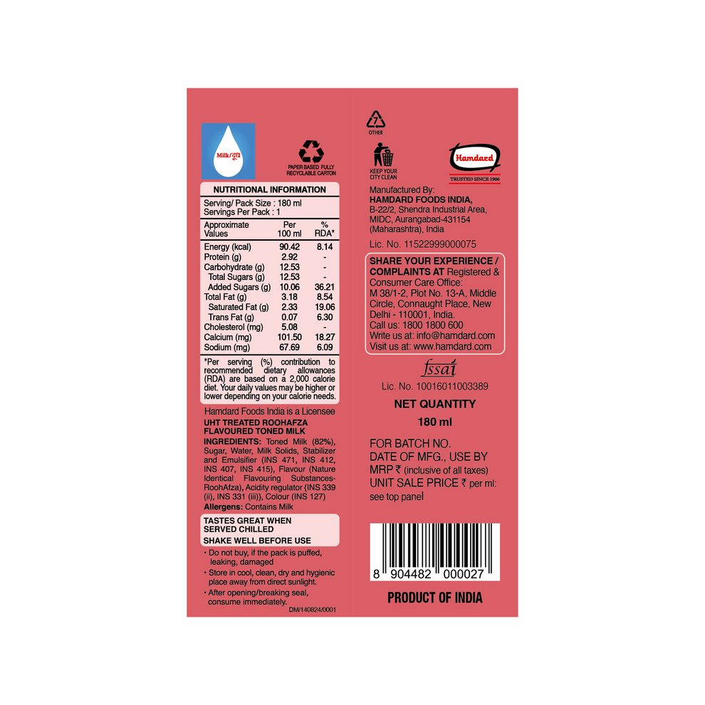 Hamdard Rooh Afza Milk Shake | 180ml